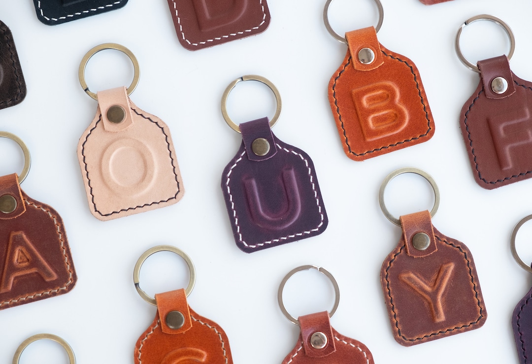 Monogrammed Leather Key Fob, Personalized Initial Keychain, Custom ...