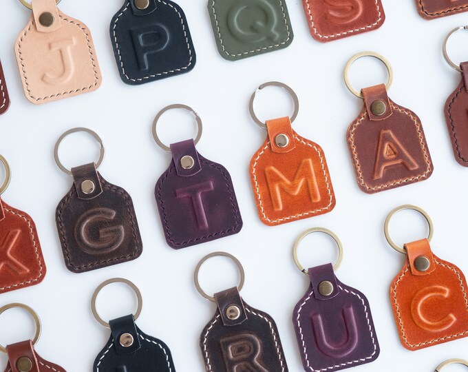 Personalized Leather Initial Keychain, Handmade Alphabet Key Ring - Etsy