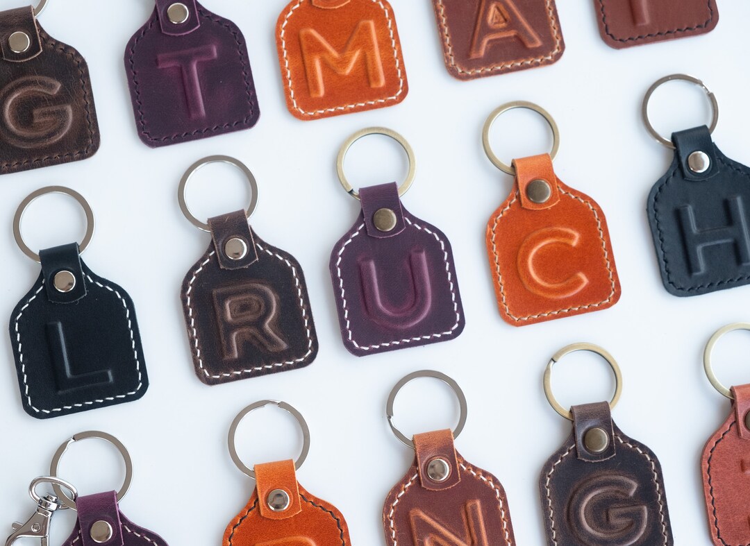 Personalized Initial Keychain, Leather Bag Charm, Custom Leather Key ...