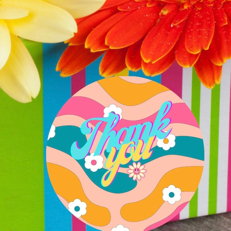 Retro | Funky | Thank You | Sticker Sheets | Colorful - Etsy
