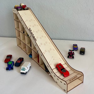 Wood Toy Car Ramp for Playing Storage and Display Gift Boy Collector ...