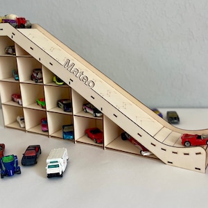 Wood Toy Car Ramp for Playing Storage and Display Gift Boy Collector ...