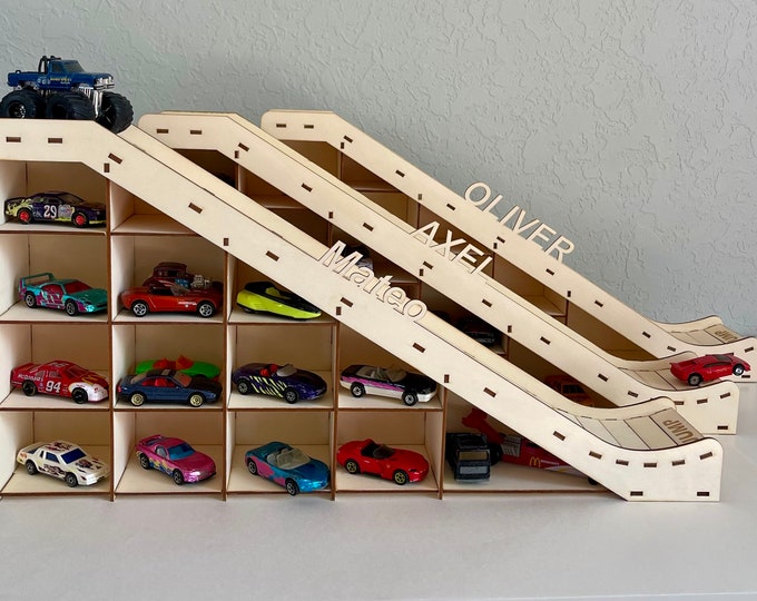 Wood Toy Car Ramp for Playing Storage and Display Gift Boy Collector ...