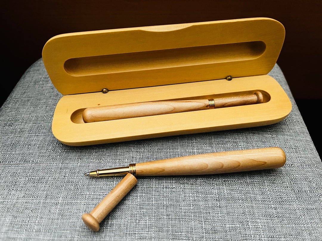Maple Baseball Bat Pen in Maple Box, Pull Cap Action, Black Ink ...