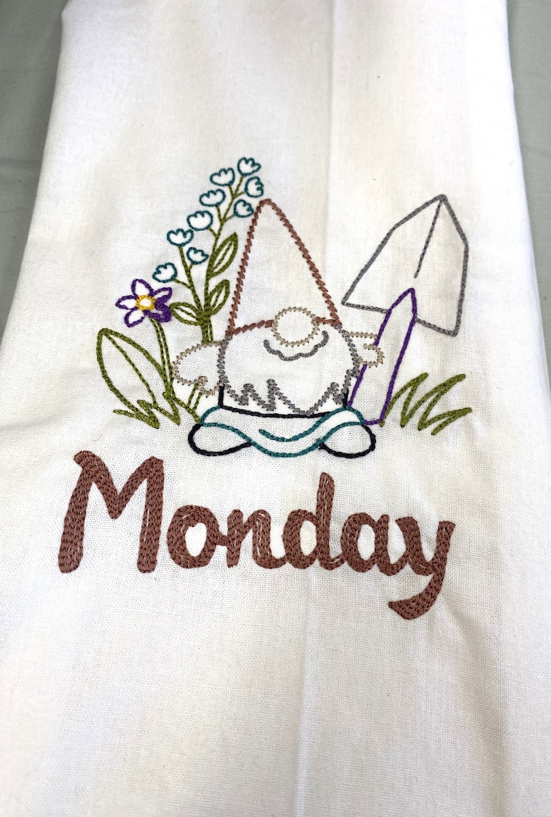 Vintage Gnome Days of the Week Machine Embroidered Flour Sack Tea Towels, Dish Towels - Etsy