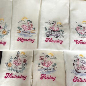 Fabulous Flamingos of the Week Machine Embroidered Flour Sack Tea ...
