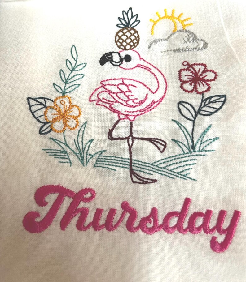Fabulous Flamingos of the Week Machine Embroidered Flour Sack Tea ...
