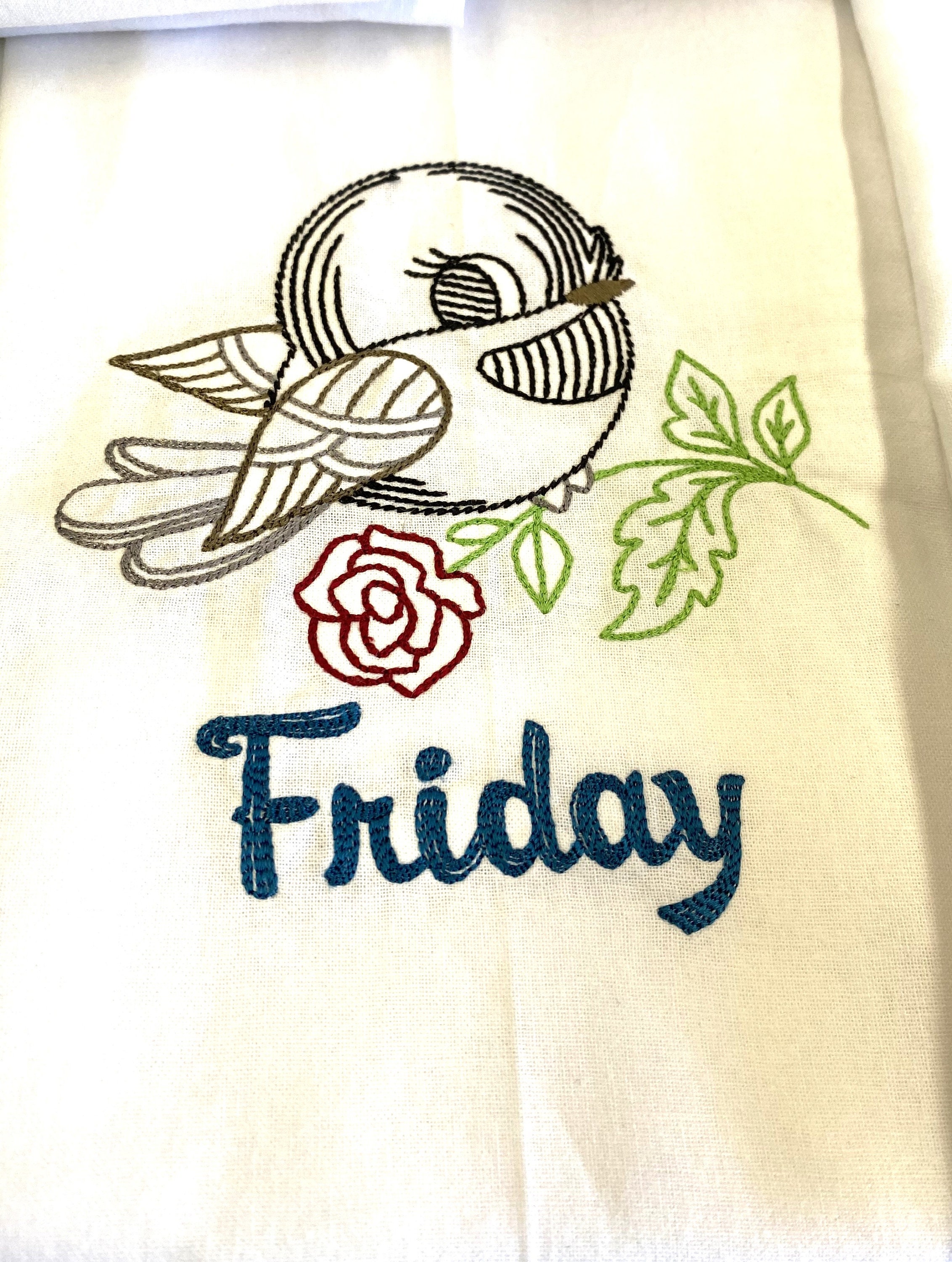 Chickadee Days of the Week Machine Embroidered Flour Sack Tea Towels ...