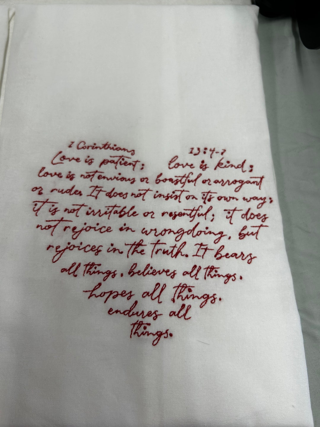 Love Chapter 1 Corinthians 13 - Machine Embroidered Flour Sack Tea ...