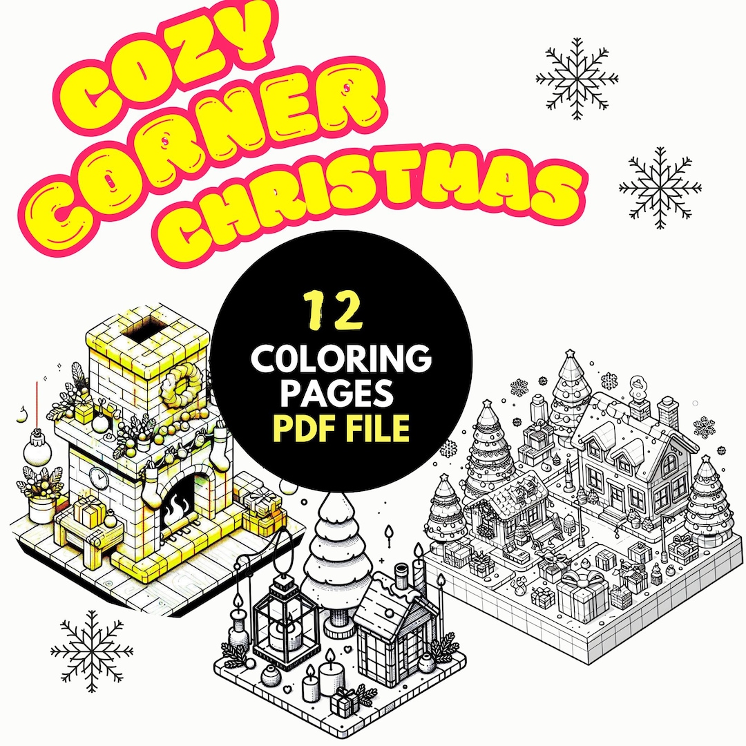 Cozy Corner: Christmas Room Designs of Cozy, 12 Digital Coloring Pages ...