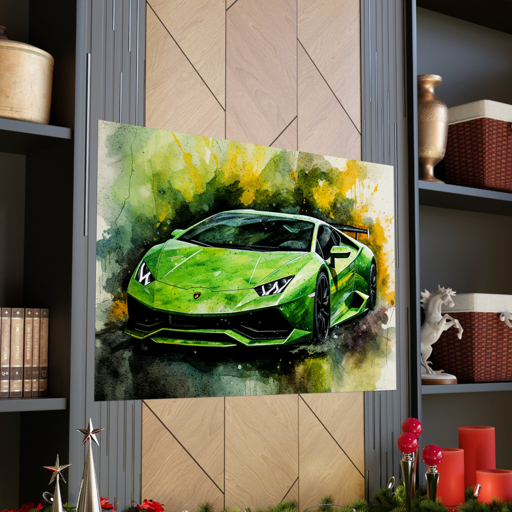 Lamborghini Wall Art Lamborghini Poster Green Lamborghini Sports Car Wall Art Luxury Car Wall ...