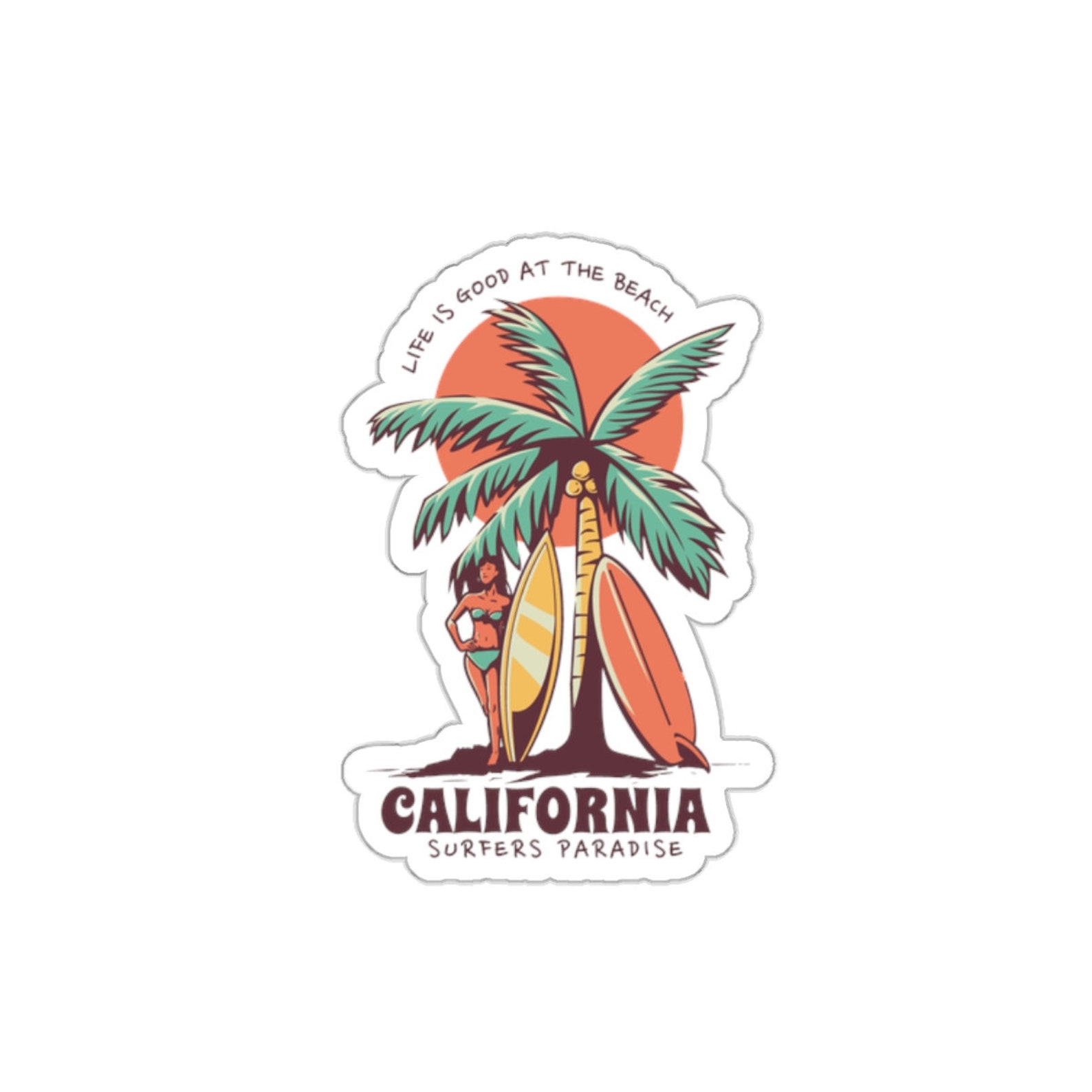 California Surfers Paradise Individual Kiss-cut Stickers Cute Sticker ...