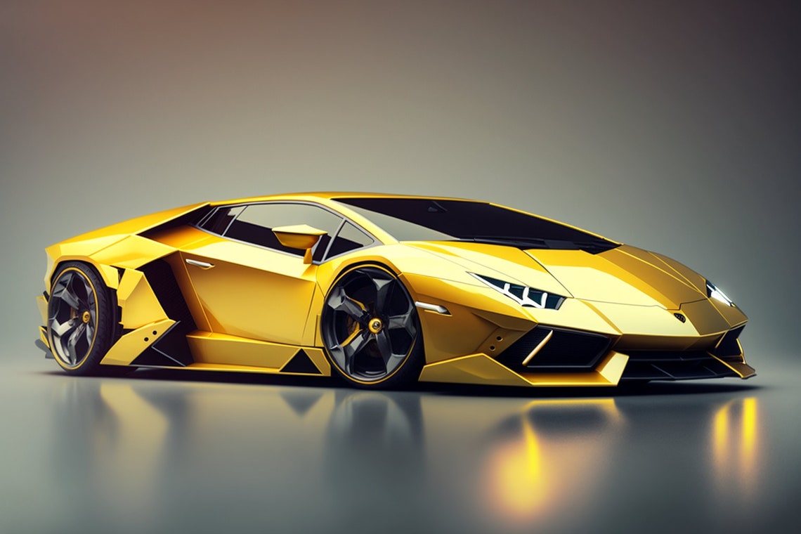 Yellow Lamborghini Huracan Collection, Digital Car Art, Sports Car Wall ...