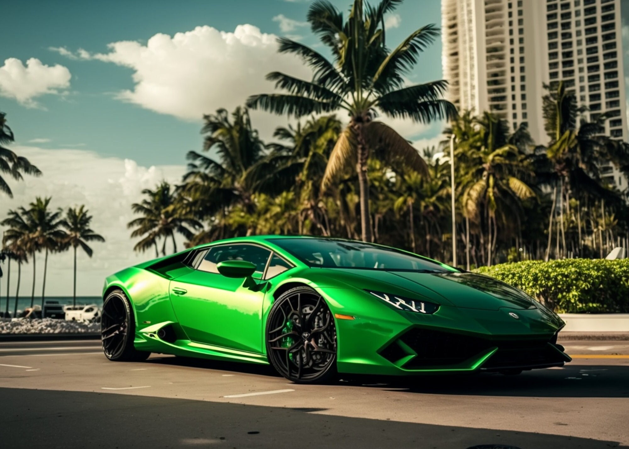 Green Lamborghini Huracan Collection, Digital Car Art, Sports Car Wall ...