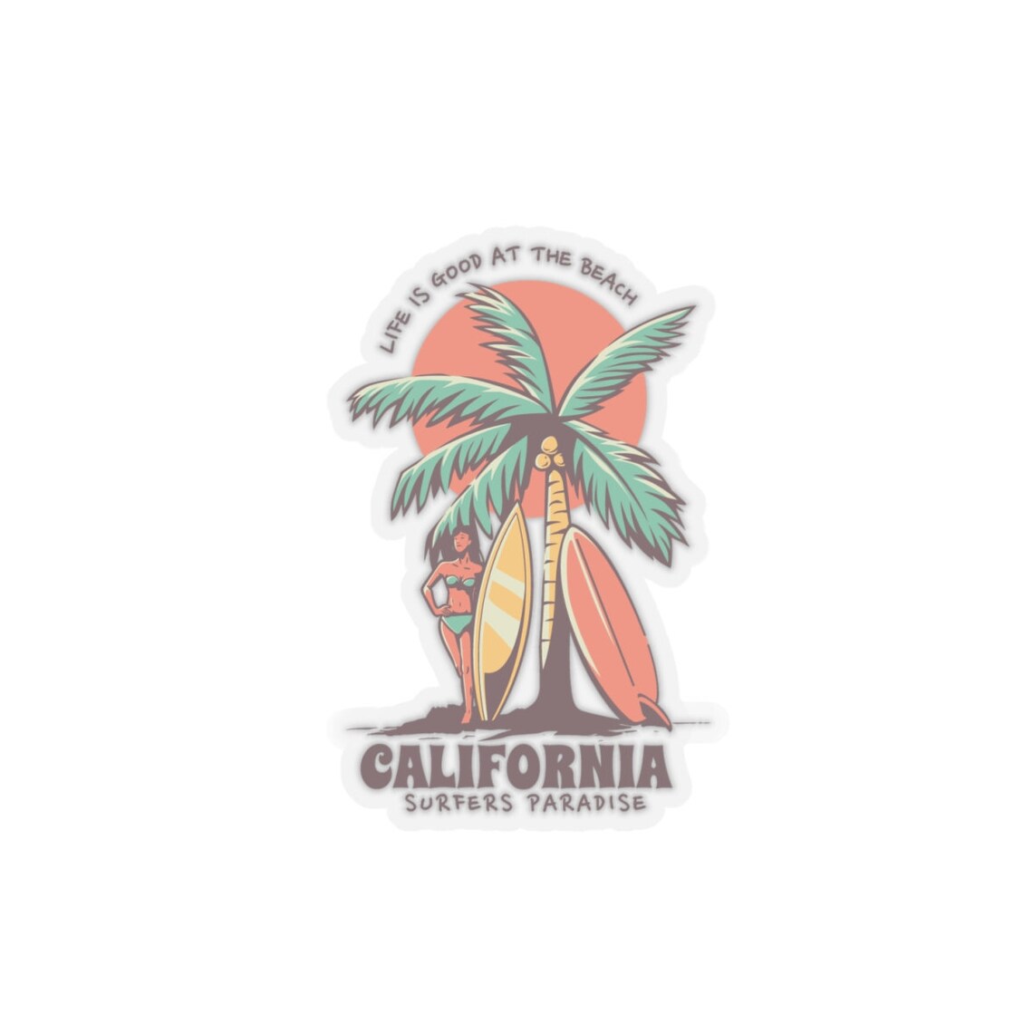 California Surfers Paradise Individual Kiss-cut Stickers Cute Sticker ...
