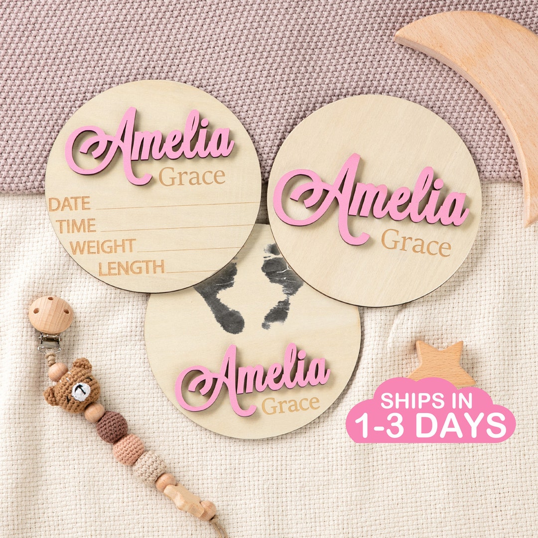 Personalized Baby Footprint Sign Newborn Gift, Announcement Sign Baby ...