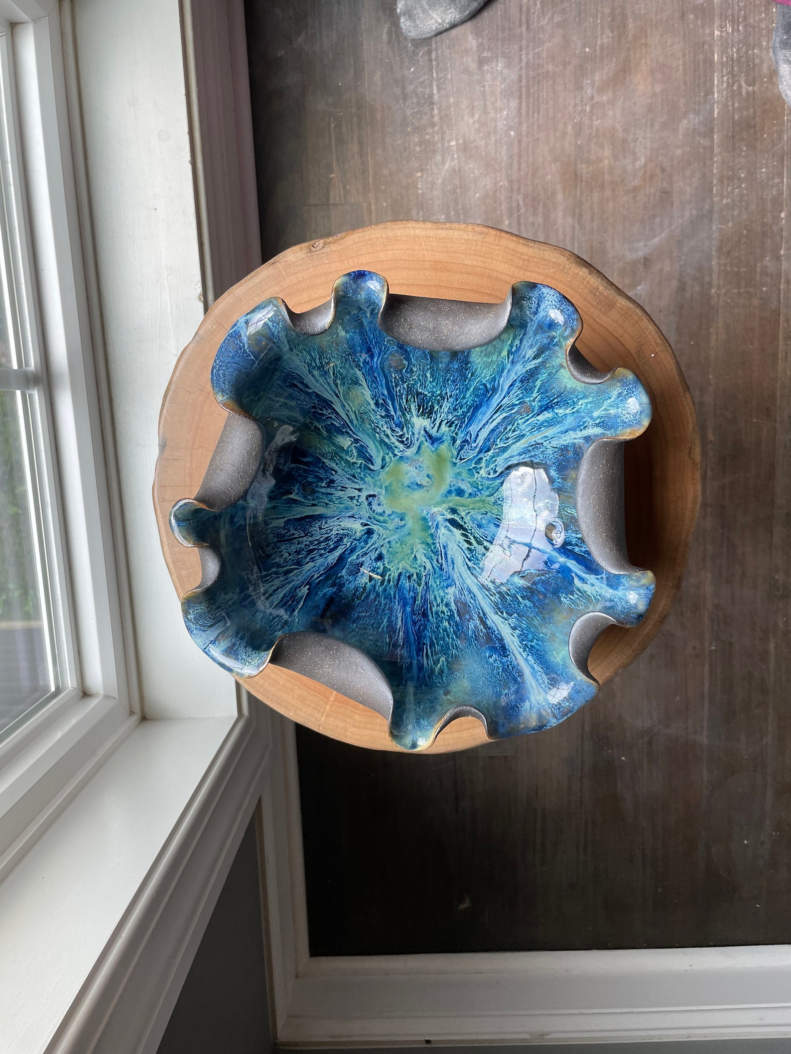 Handmade, Wheel-thrown, Dark Brown Clay, Ruffled Bowl. This is a ...