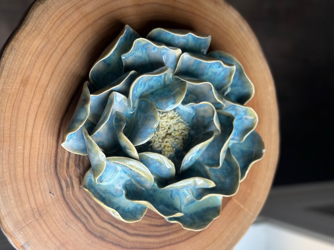 Handmade Handcrafted Sculpted Realistic Porcelain Pottery Peony Flower ...