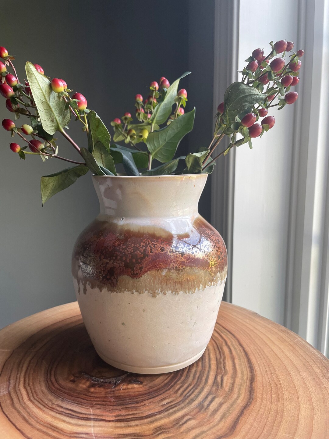 Beautiful Ceramic Copper and White Wheel-thrown Vase. Unique, One of a ...