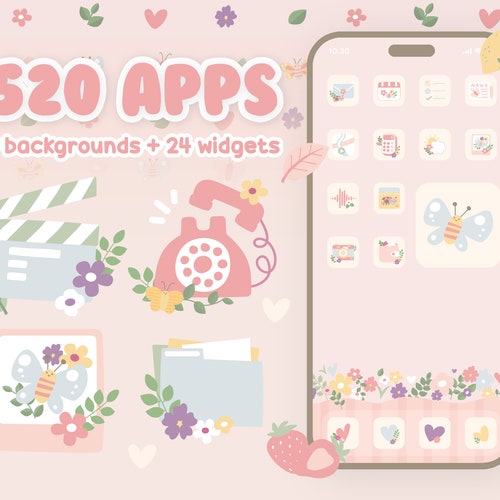 Sakura App Icons Pack Phone Theme Cute Wallpapers Ios & - Etsy