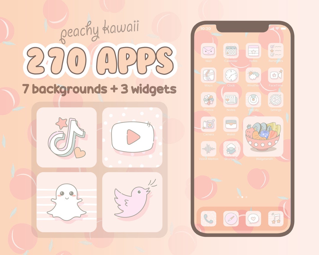 IOS 16 App Icons 270 Pack Cute Kawaii Peach Light Orange Pink Pastel ...