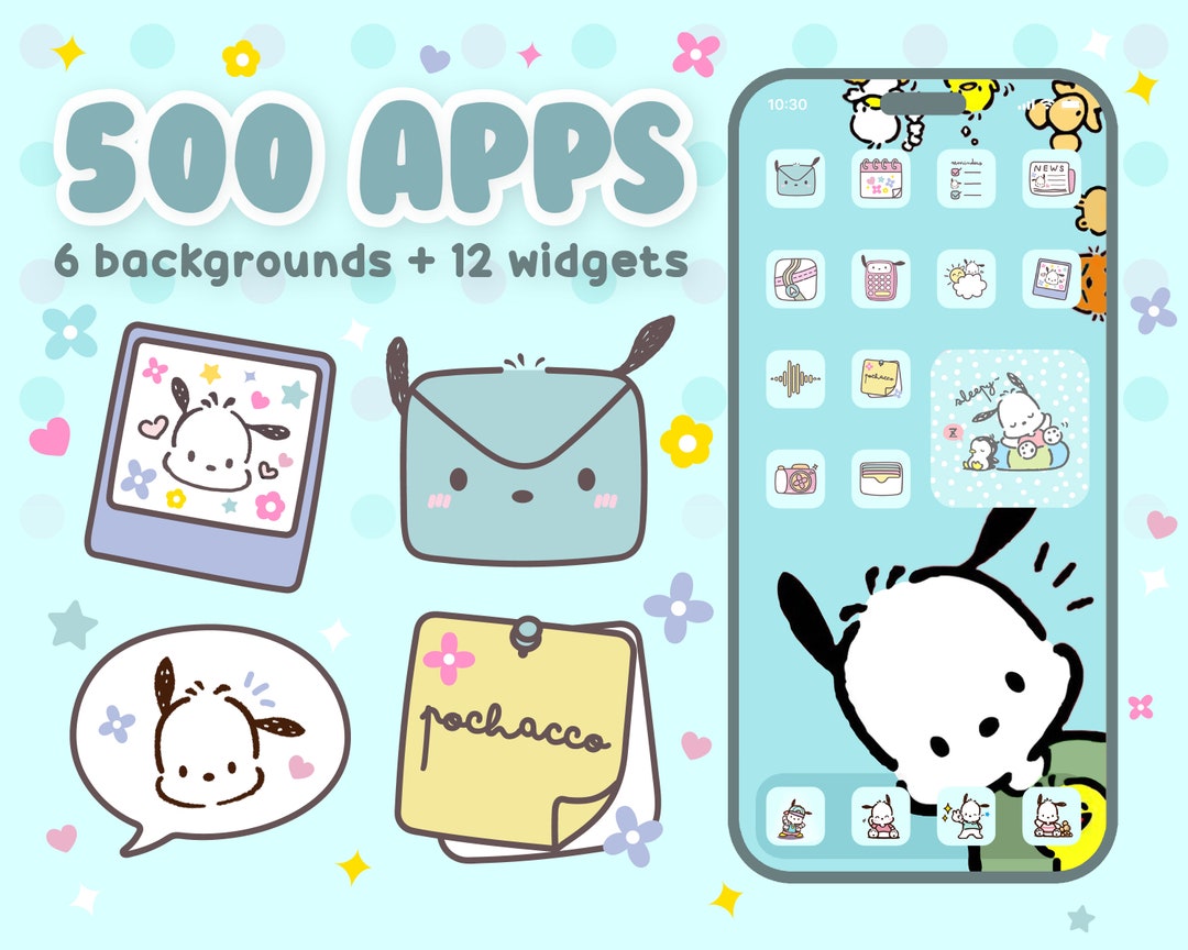 IOS 16 App Icons 500 Pack Cute Kawaii Blue White Dog App Cartoon IOS ...