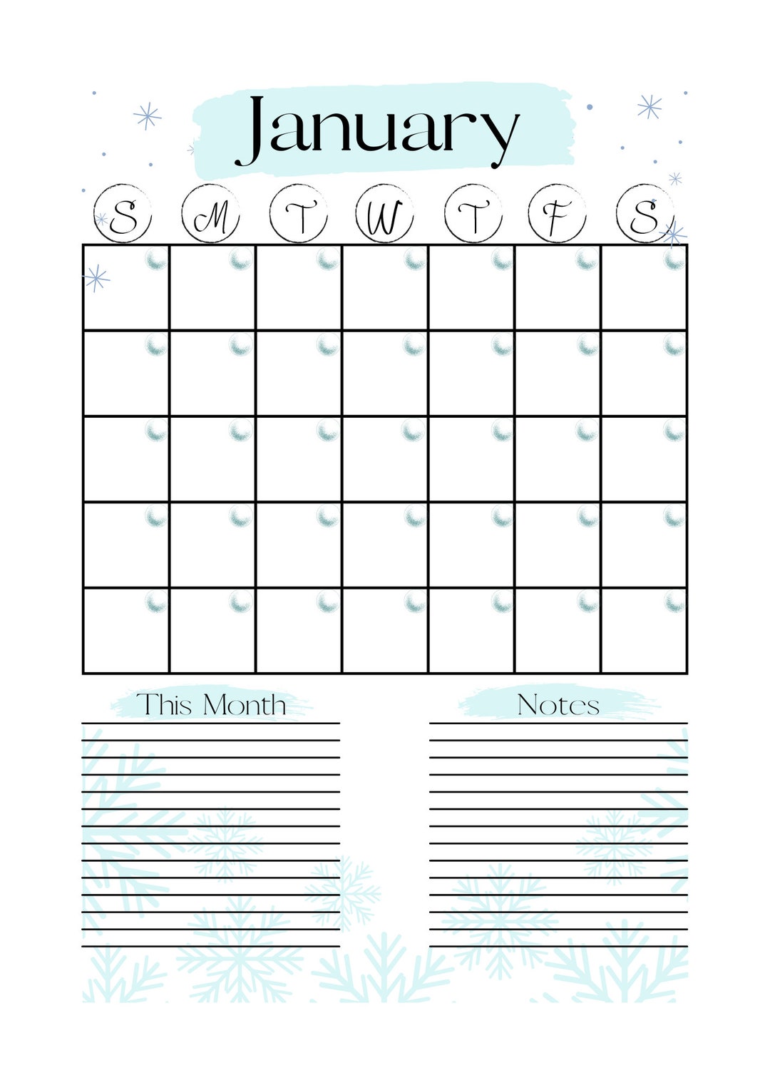 Instant Printable Monthly Calendar, A4, A5, Letter, Monthly Planner - Etsy