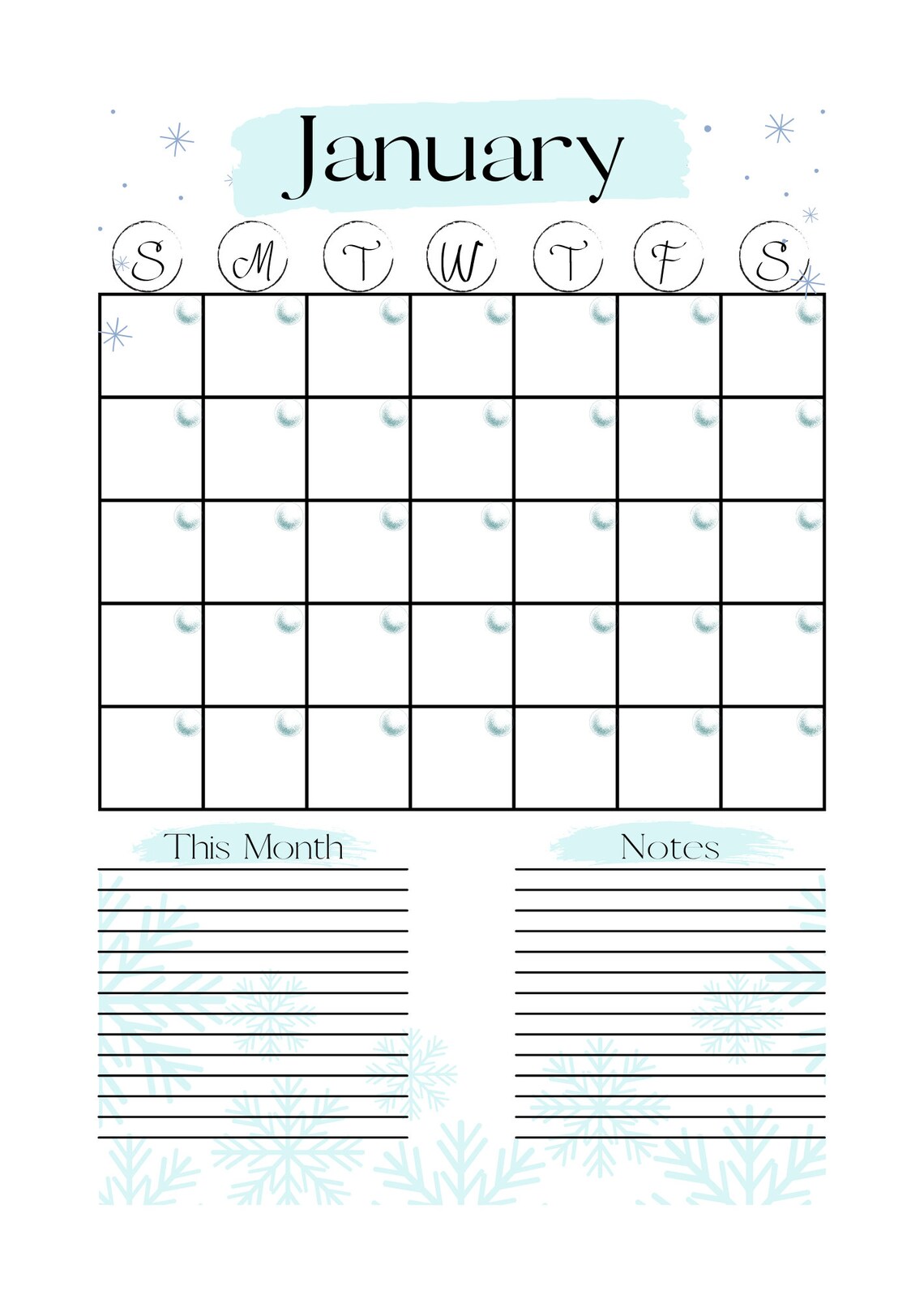 Instant Printable Monthly Calendar, A4, A5, Letter, Monthly Planner - Etsy