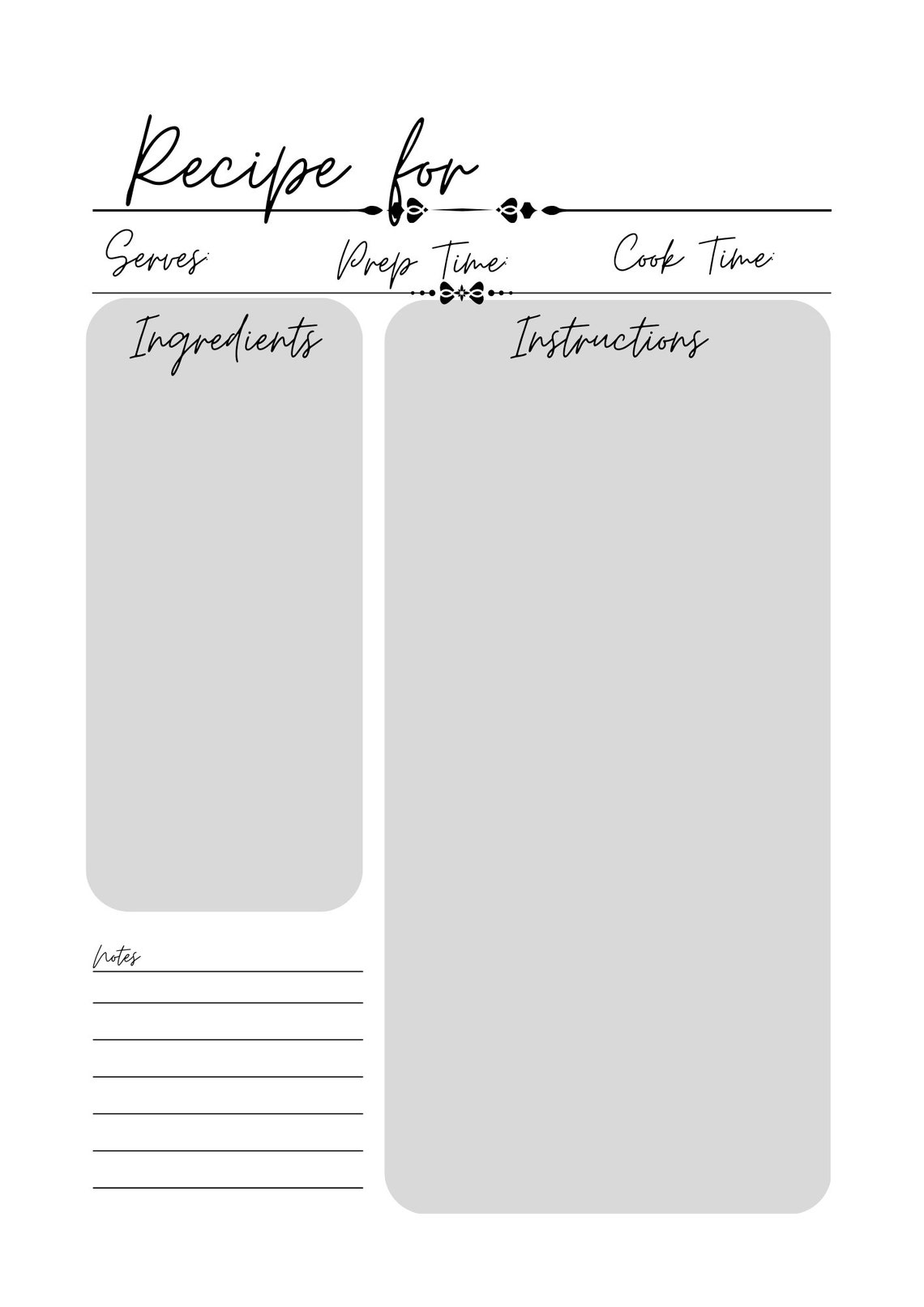 Simple Printable Recipe Template in Multiple Paper Sizes - Etsy