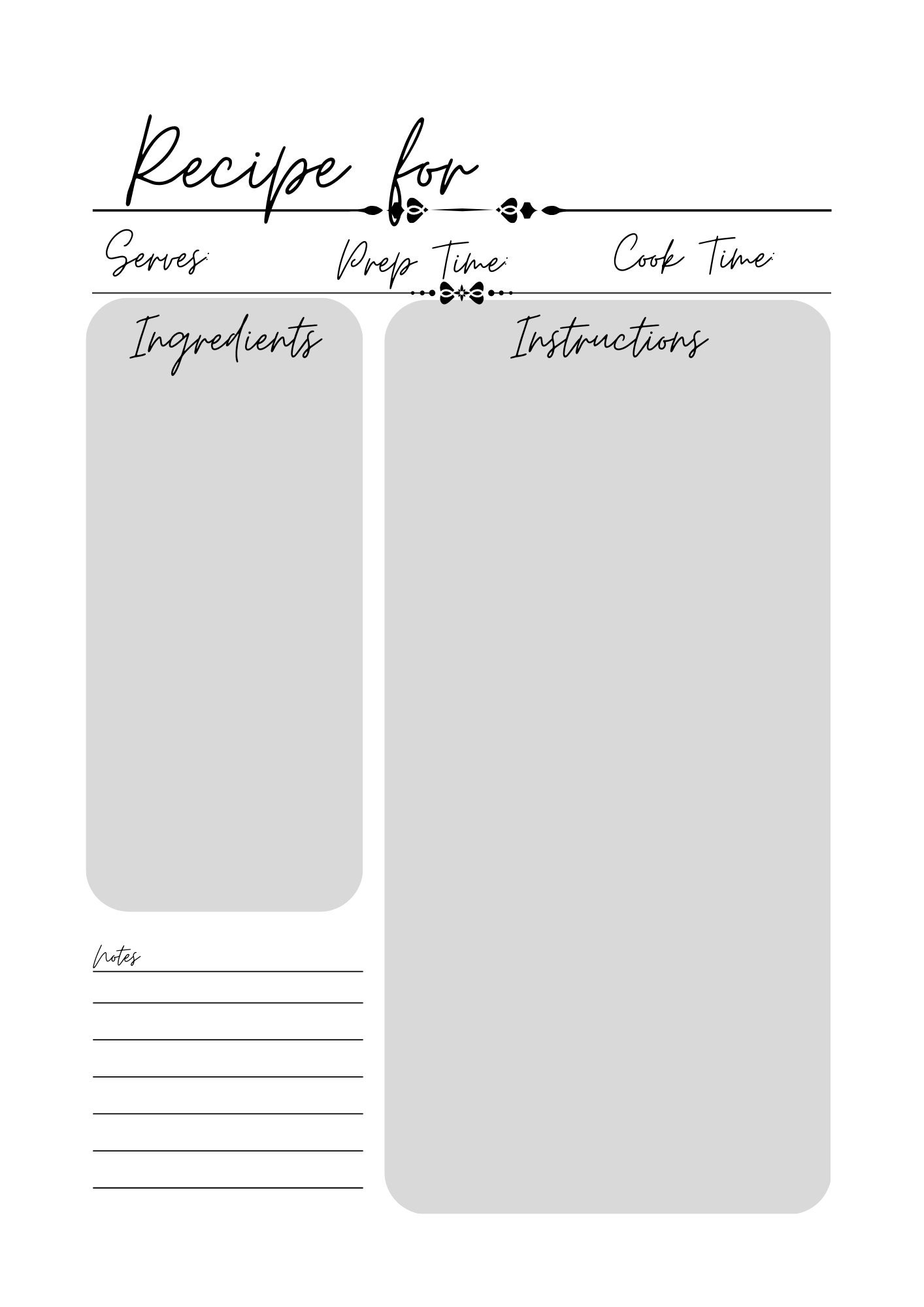 Simple Printable Recipe Template in Multiple Paper Sizes - Etsy
