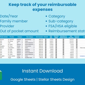 FSA HSA Medical Healthcare Deductible Expense Reimbursement Tracker ...