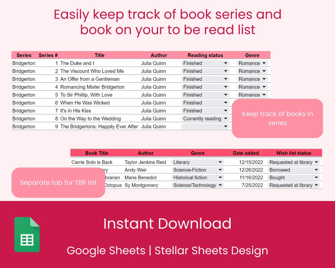Reading Book Review Rating Tracker Google Sheets Spreadsheet Template ...