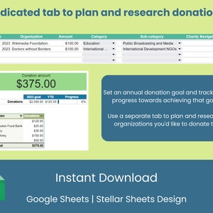 Charitable Non-profit Donations Expense Tracker Spreadsheet Template - Etsy