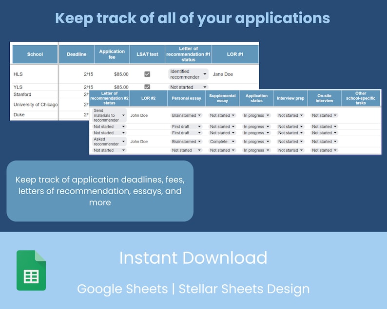 Law School Application Tracker Comparison Graduate Admissions Planner ...