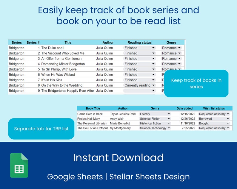 Reading Book Goal Tracker | Google Sheets Spreadsheet Template | Blue ...