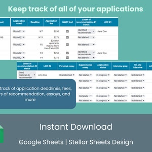 MBA Business School Application Tracker Graduate Admissions Planner ...