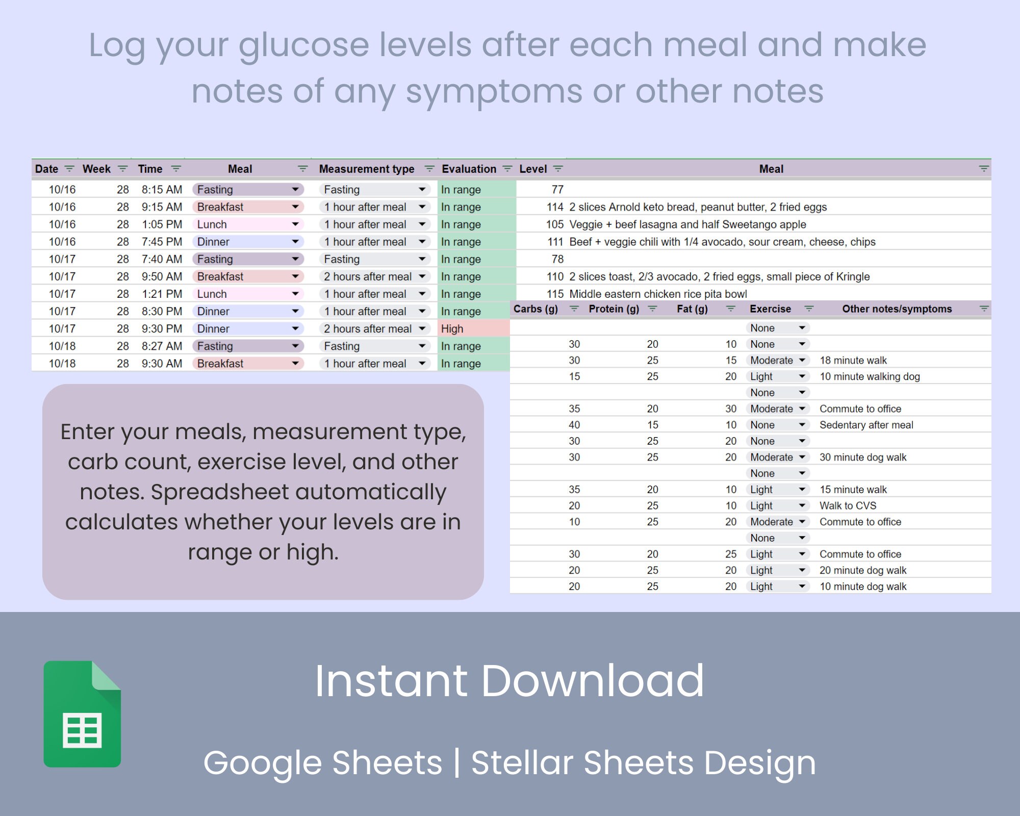 Gestational Diabetes Glucose Food Log Dashboard for Pregnant Expecting ...
