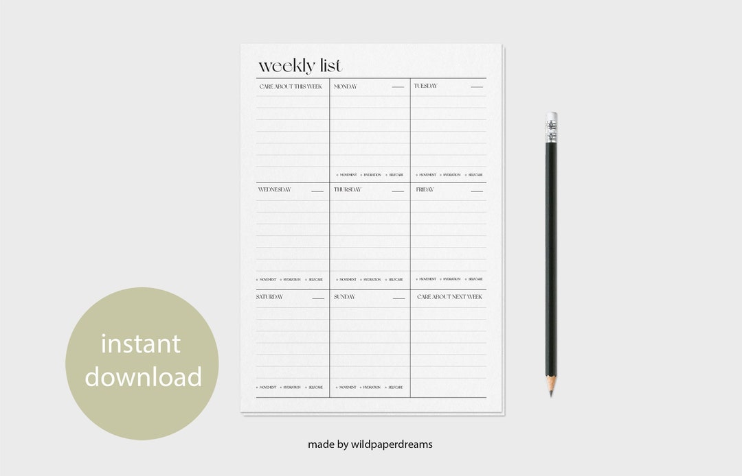 Weekly List Printable, Weekly to Do List, Weekly Task List Template ...