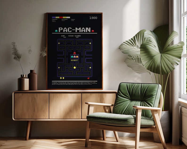 Pac-man PRINTABLE Wall Art | Pac-man Poster | Retro Game Print| Black ...