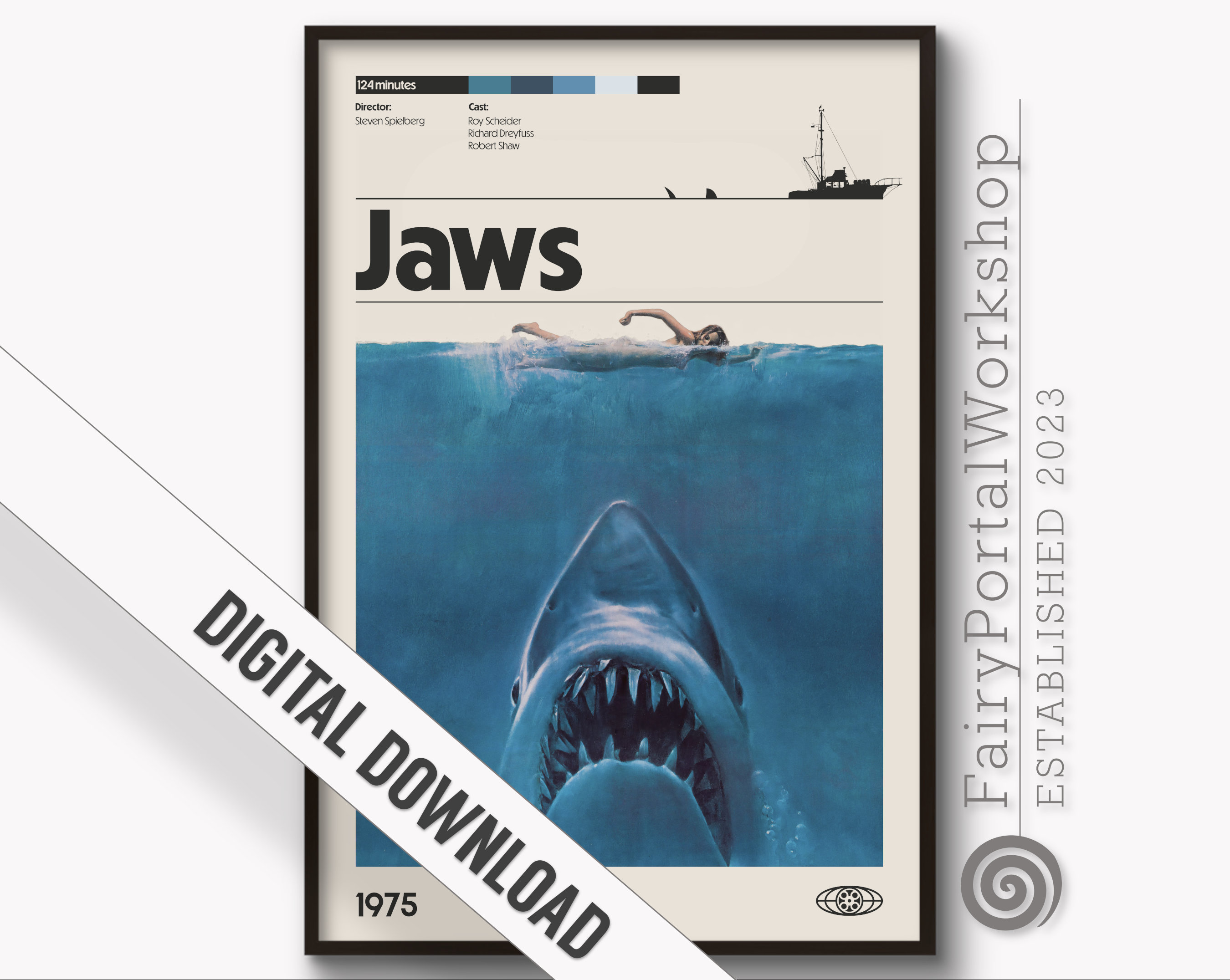Jaws PRINTABLE Wall Art Jaws Poster Sci Fi Print Blue Decor Digital ...