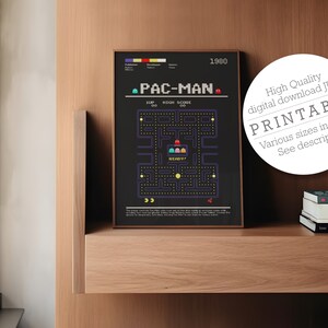 Pac-man PRINTABLE Wall Art | Pac-man Poster | Retro Game Print| Black ...