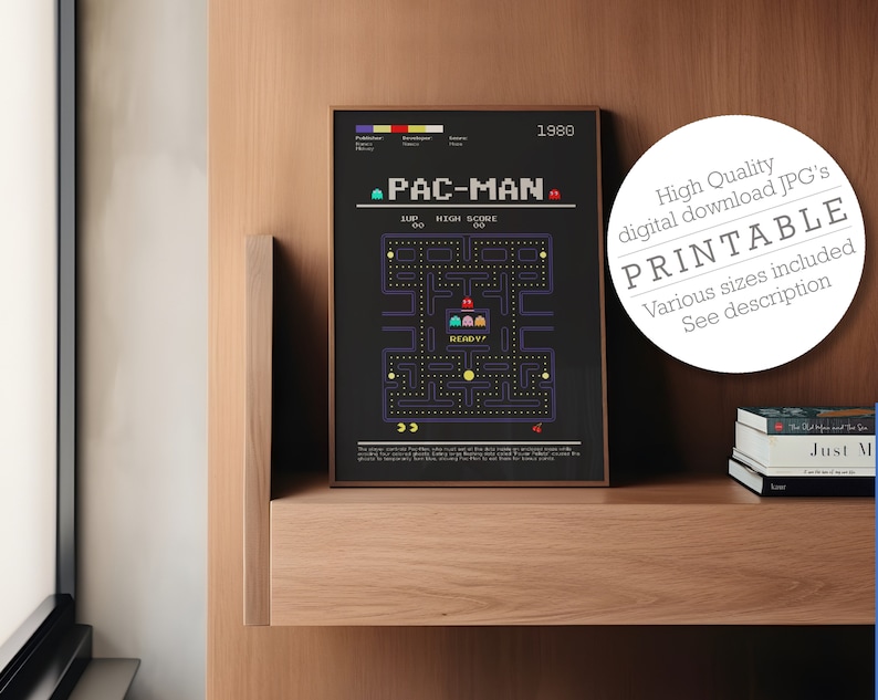 Pac-man PRINTABLE Wall Art | Pac-man Poster | Retro Game Print| Black ...