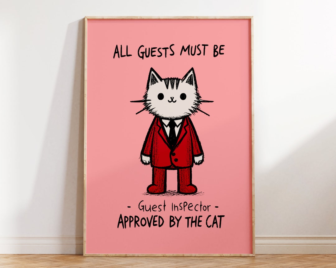Cat Approval Wall Art Funny Quote Cat Art Home Decor Guest Poster red ...
