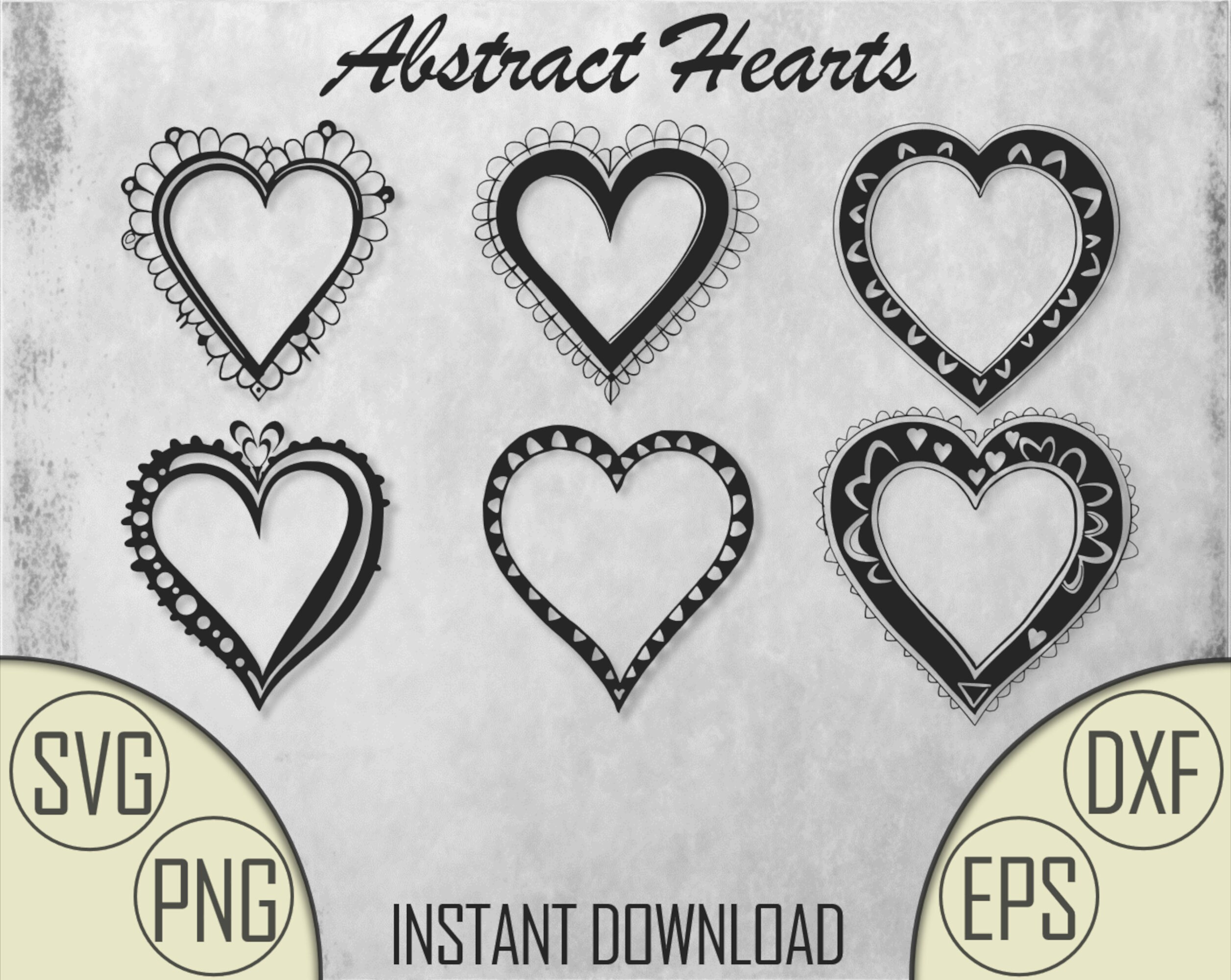 6 X Abstract Hearts SVG clipart PNG cut File Vector Digital Dxf Png Eps ...