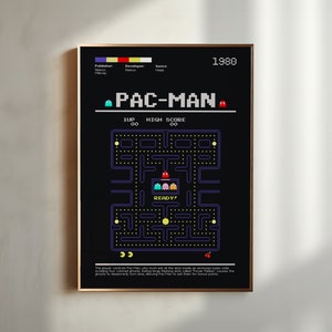 Pac-man PRINTABLE Wall Art | Pac-man Poster | Retro Game Print| Black ...
