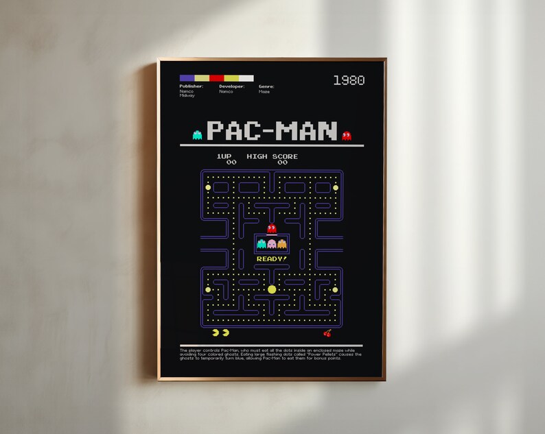 Pac-man PRINTABLE Wall Art | Pac-man Poster | Retro Game Print| Black ...