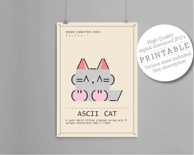 Ascii Cat Wall Art Modern Print Architecture Print Minimal Wall Art Kawaii Design Modern Art