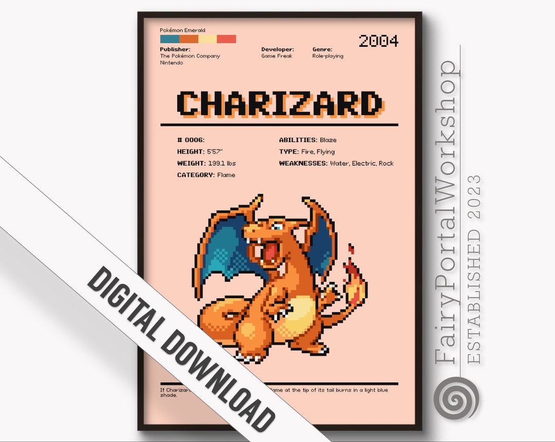Charizard pokémon Emerald PRINTABLE Wall Art Charizard Poster Retro ...