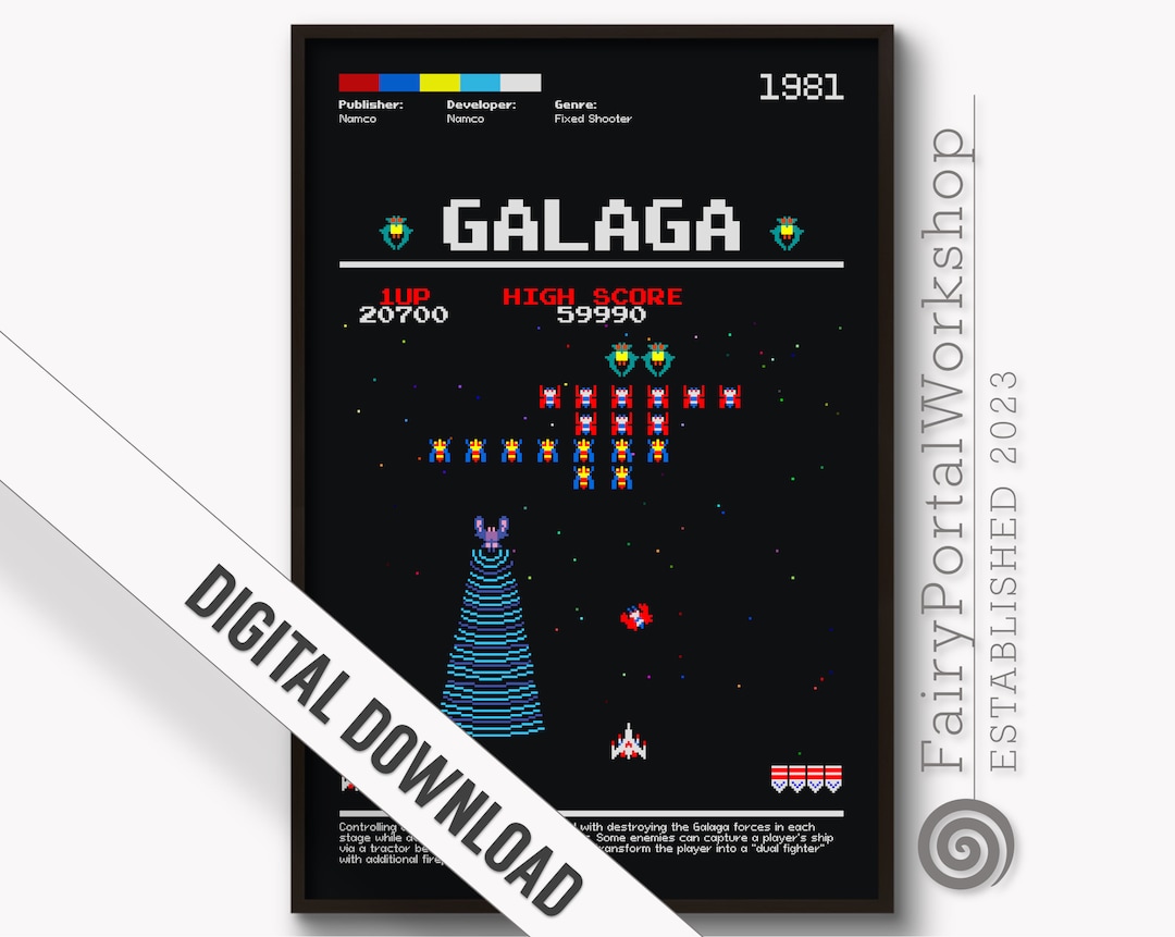 Galaga PRINTABLE Wall Art Galaga Poster Retro Game Print Black Decor ...