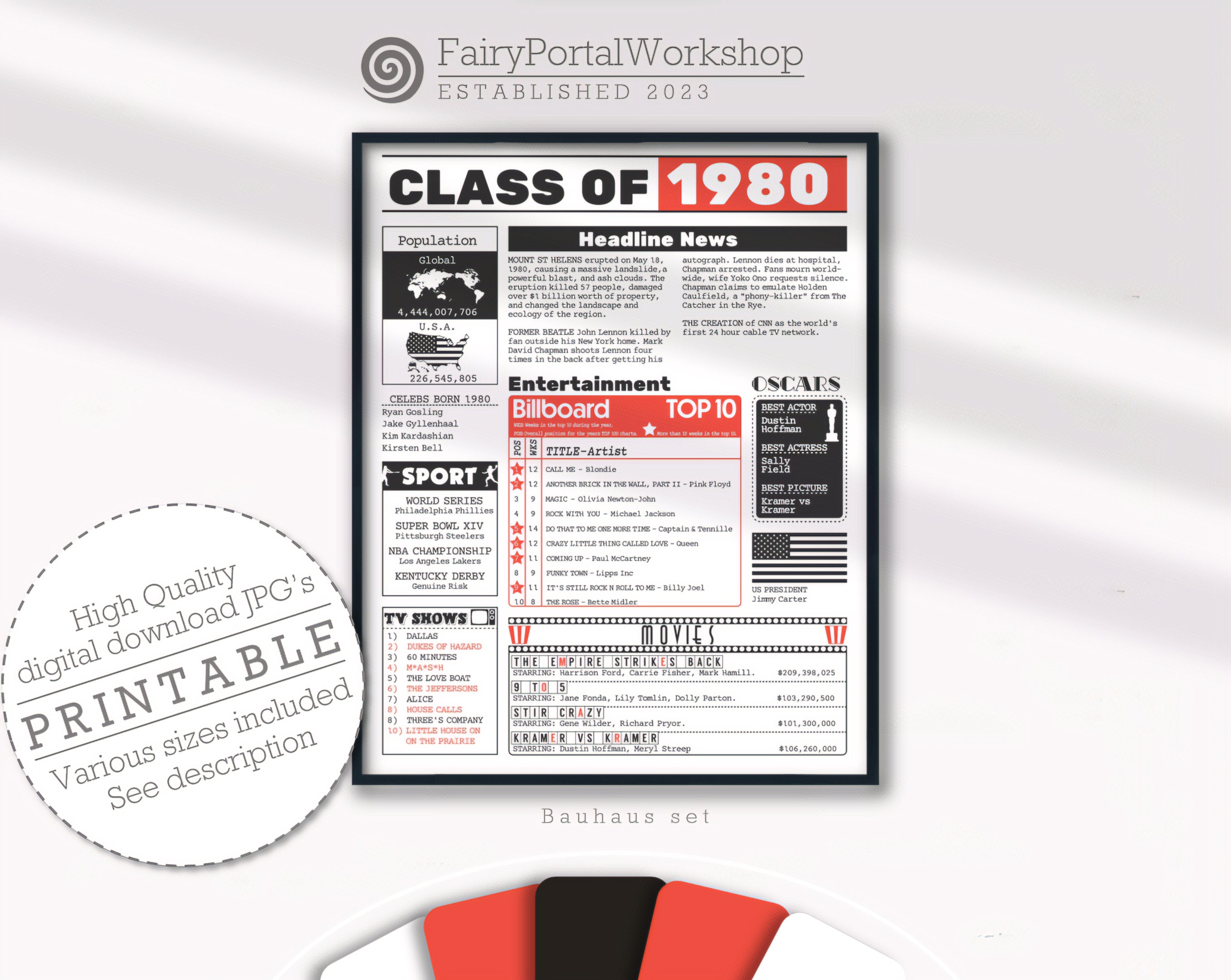 1980 the Year You Graduated PRINTABLE Last Minute Gift class of 1980 ...